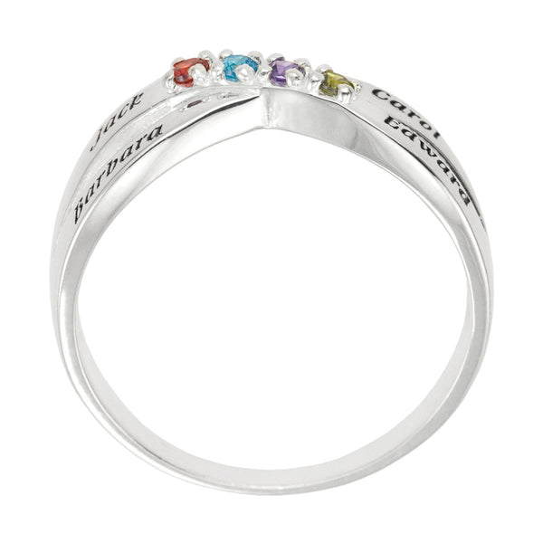Personalized Family Crossover Birthstone Ring in Sterling Silver 925 – Little Gold Daisy